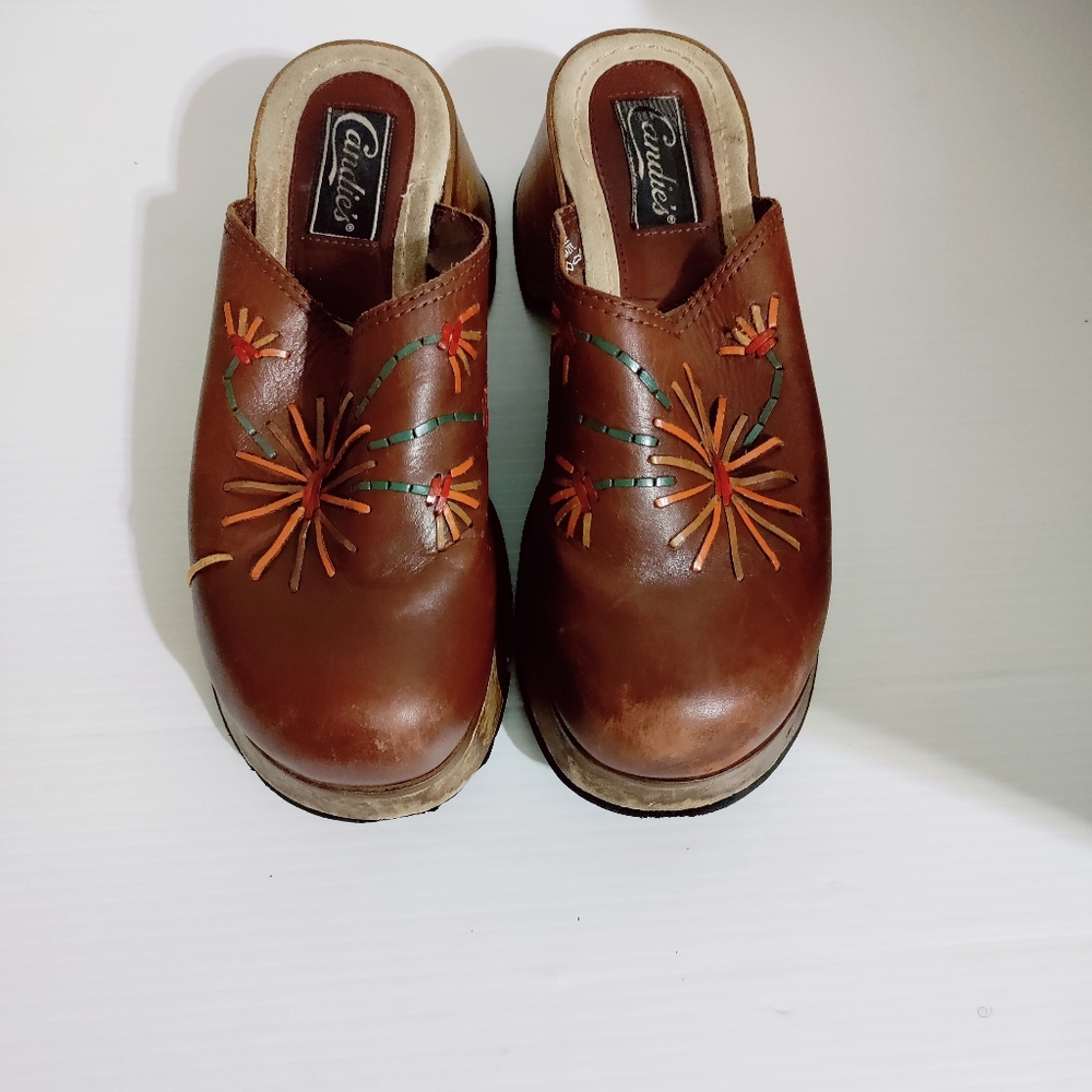 Rare Vintage Candies Wood Clogs Brown Leather Platfor… - Gem